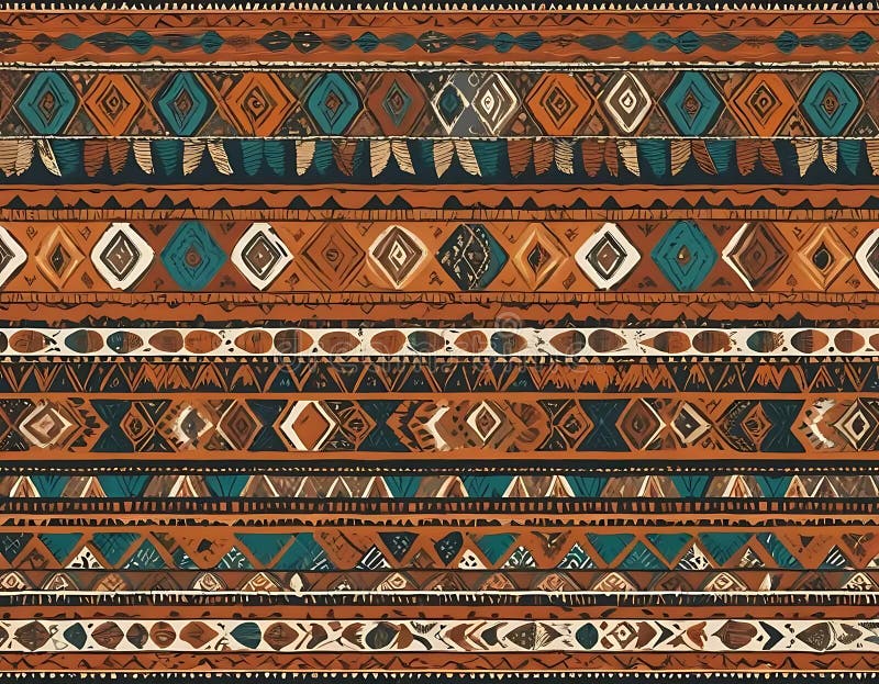 Boho Fabric Pattern with Tribal Motifs and Earthy Colors Stock ...