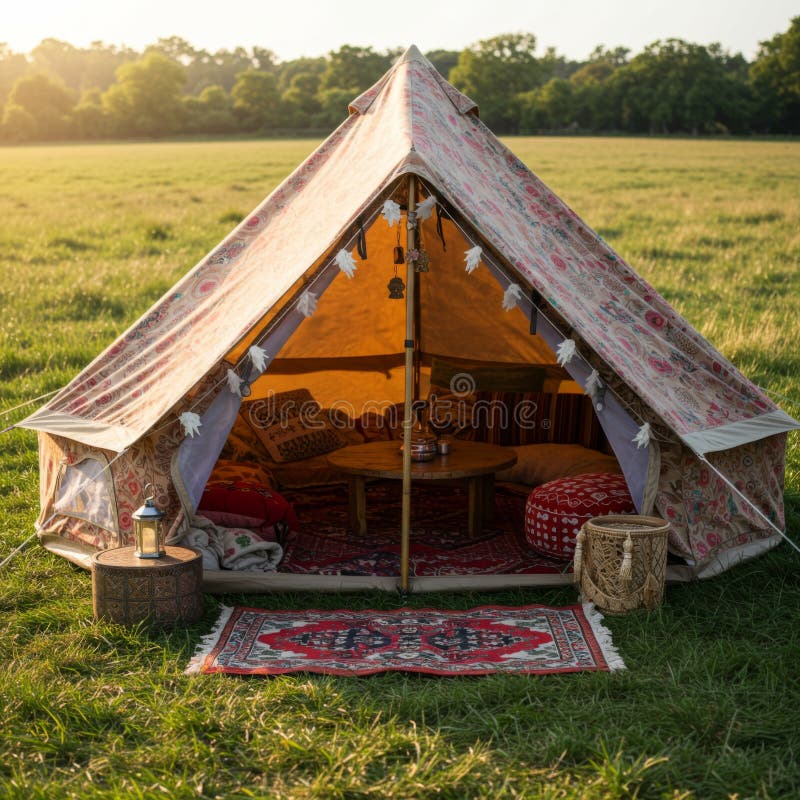 Boho Camping Tent Sunny Field Stock Photos - Free & Royalty-Free Stock ...