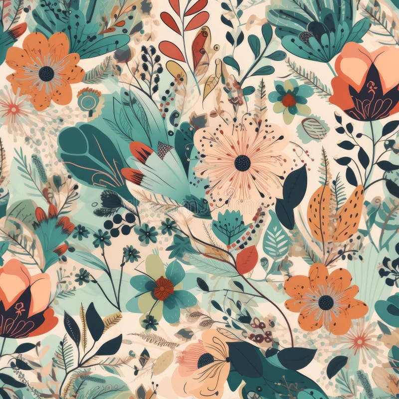 Boho Floral Pattern stock illustration. Illustration of flower - 301772993