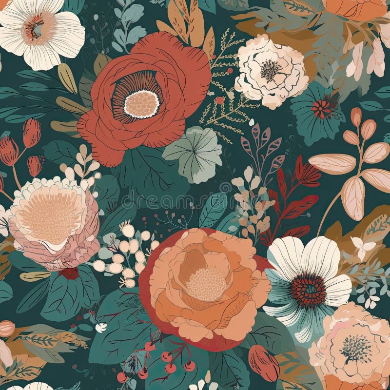 Boho Floral Pattern stock illustration. Illustration of element - 301772864