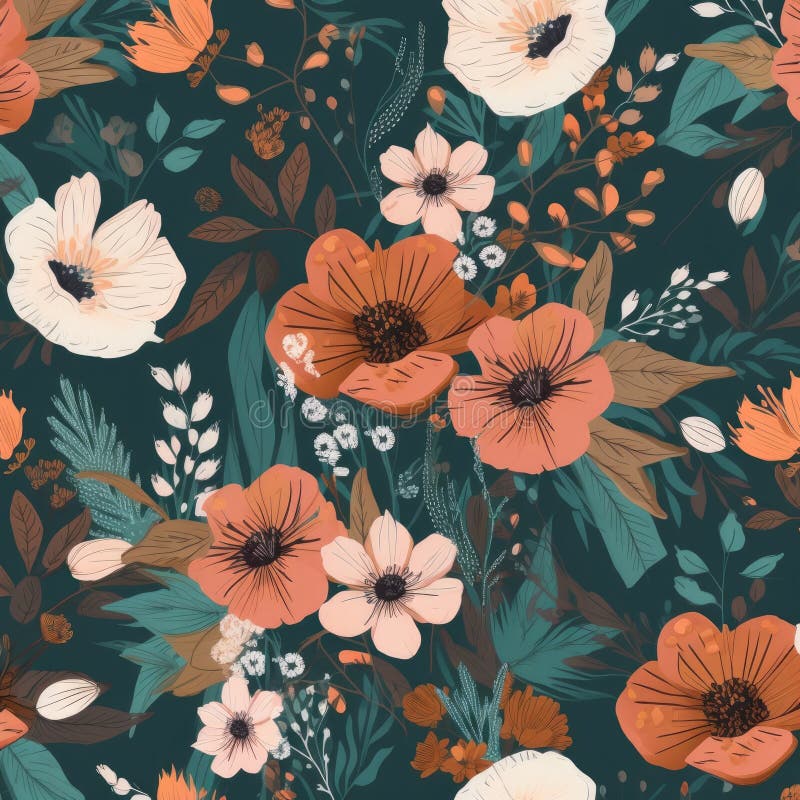 Boho Floral Pattern stock illustration. Illustration of leaf - 301772941