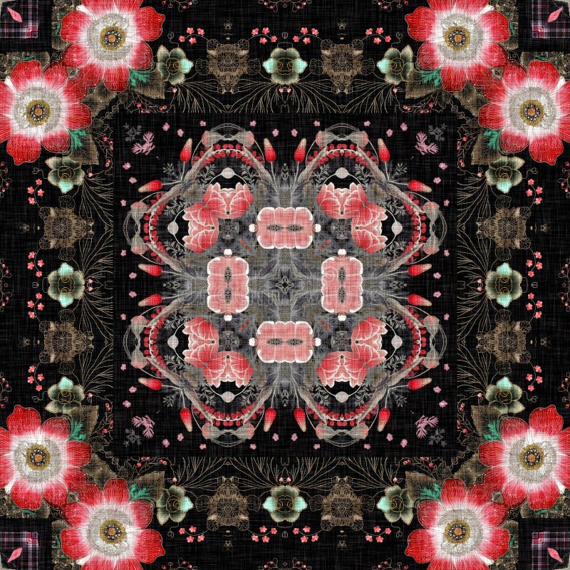 Boho Folkloric Flower Pattern with a Gypsy Retro Style. Repeatable Vintage Cloth Effect Print in ...
