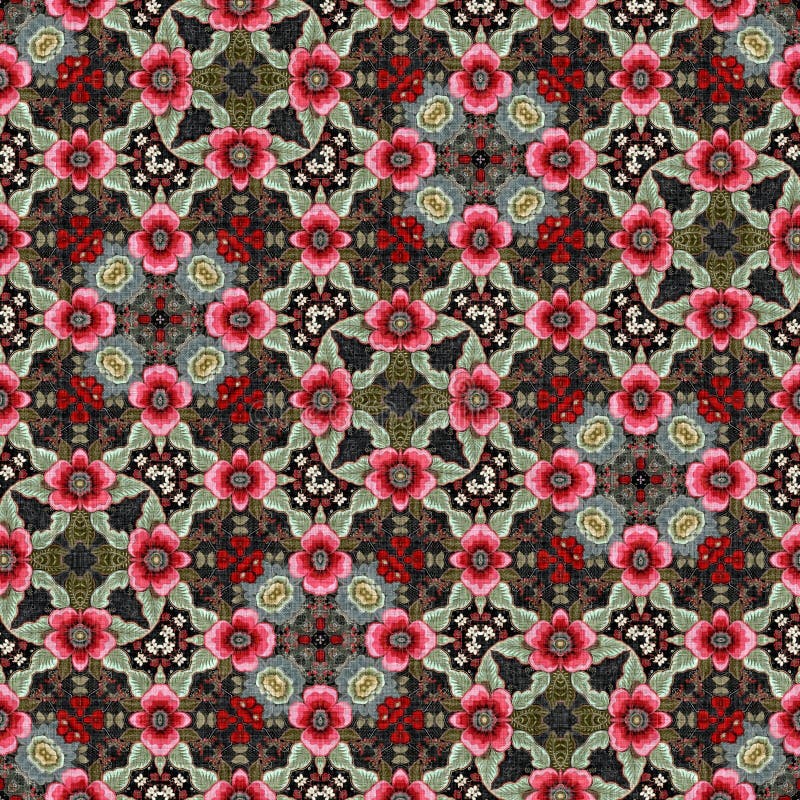 Boho Folkloric Flower Pattern with a Gypsy Retro Style. Repeatable Vintage Cloth Effect Print in ...
