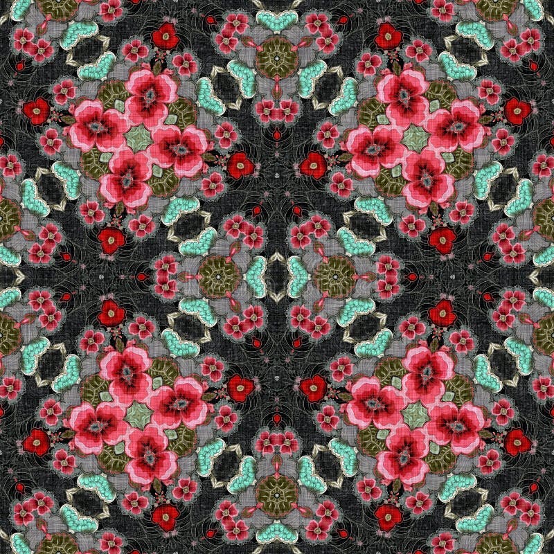 Boho Folkloric Flower Pattern with a Gypsy Retro Style. Repeatable Vintage Cloth Effect Print in ...