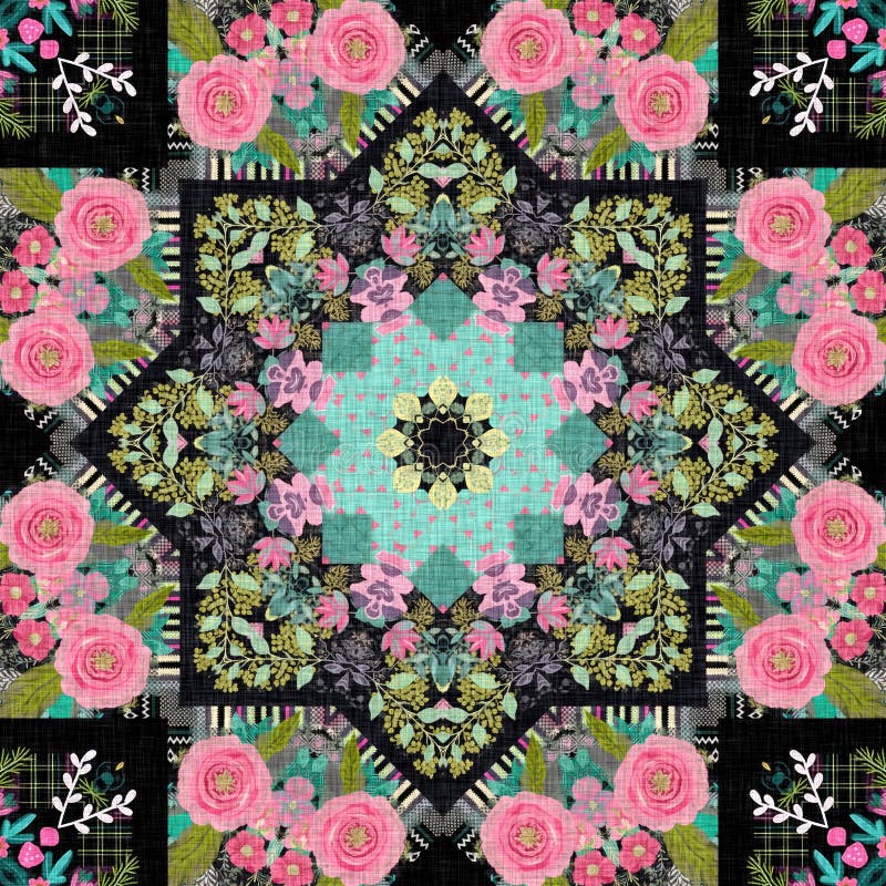 Boho Folkloric Flower Pattern with a Gypsy Retro Style. Repeatable ...