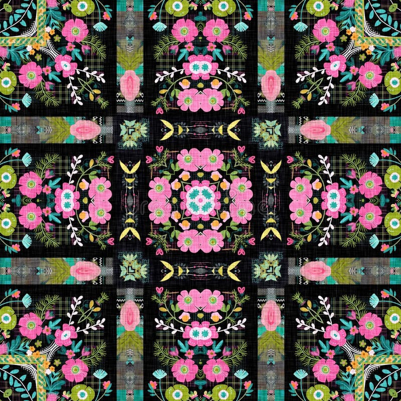 Boho Folkloric Flower Pattern with a Gypsy Retro Style. Repeatable ...