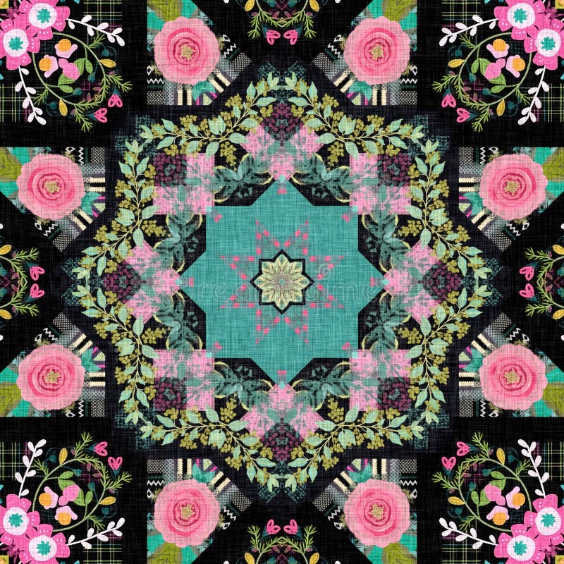 Boho Folkloric Flower Pattern with a Gypsy Retro Style. Repeatable ...
