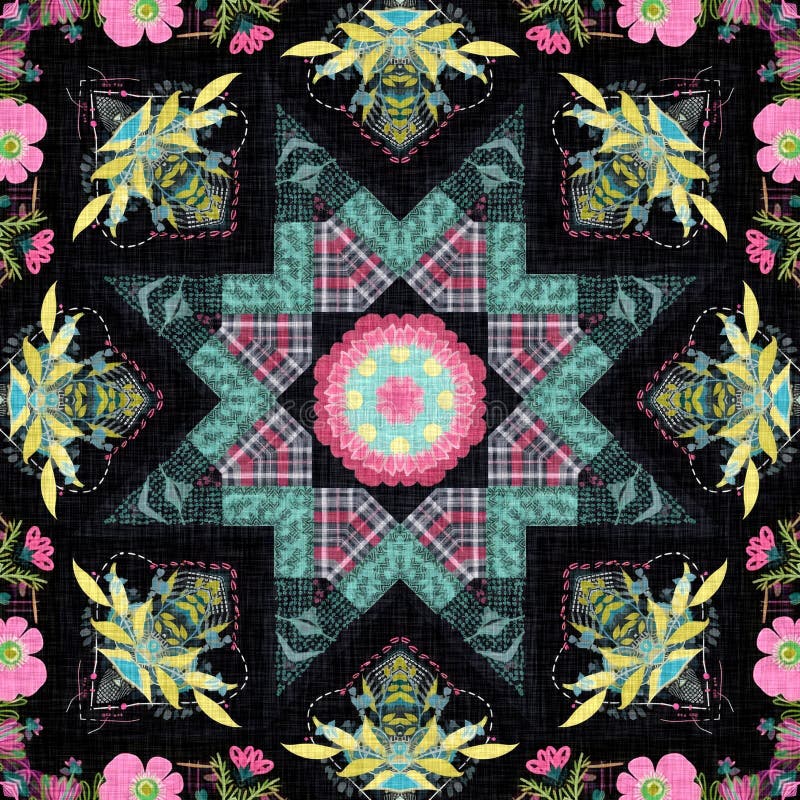 Boho Folkloric Flower Pattern with a Gypsy Retro Style. Repeatable ...