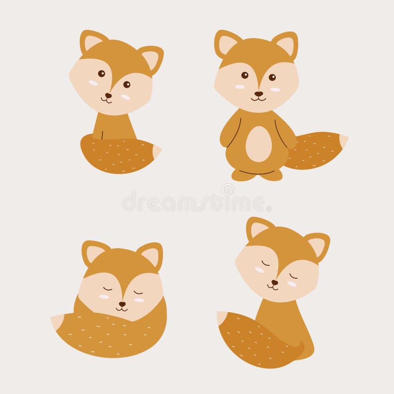 Boho Fox Character Set. Vector Illustration Stock Vector - Illustration ...