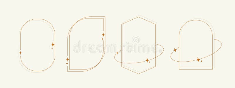 Boho Frame Set in Trendy Minimal Liner Style. Vector Bohemian Borders ...