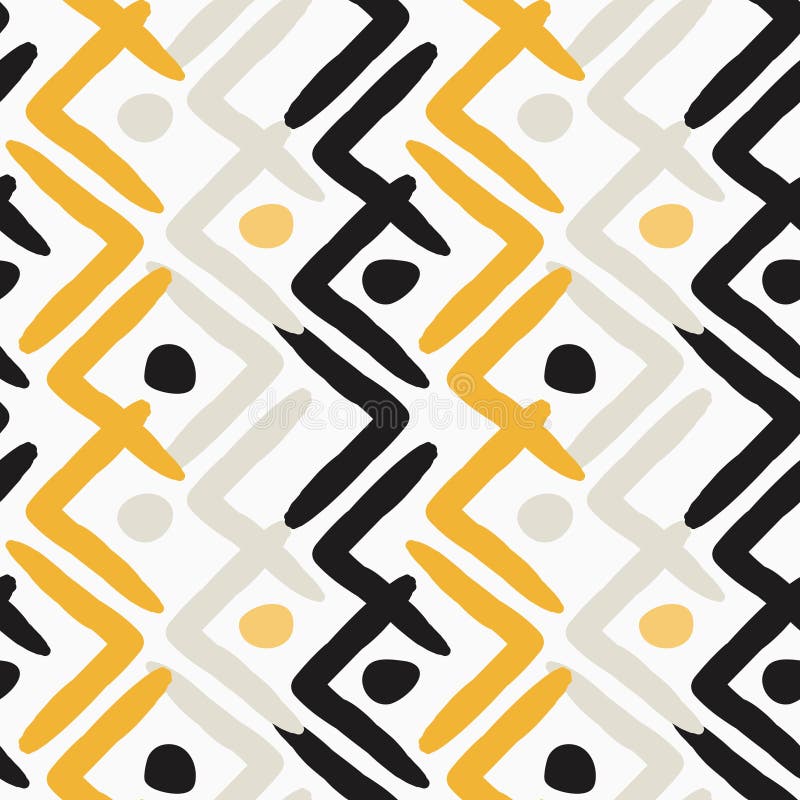 Boho Geometric Lines Seamless Pattern in Black and Yellow Colors on ...