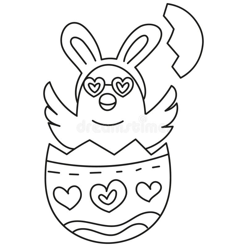 Boho Groovy Easter Cute Bunny Emerging from an Egg with Heart-shaped ...