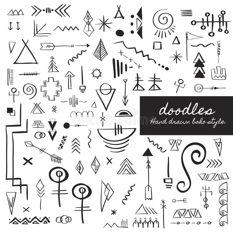 Boho Hand Drawing Doodle Collection Vector Illustration Stock Vector ...