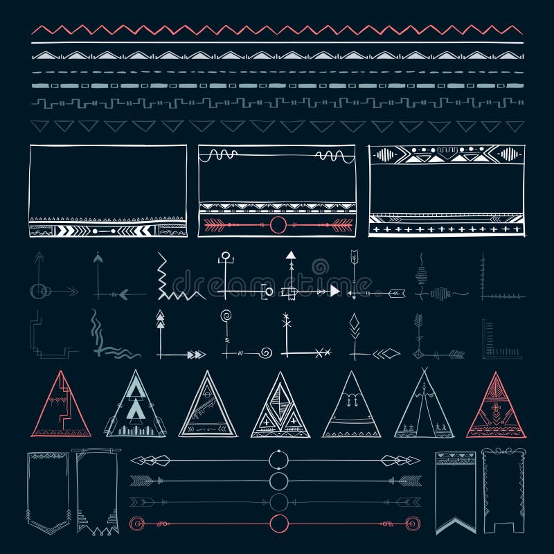 Boho Hand Drawing Doodle Collection Vector Illustration Stock Vector ...