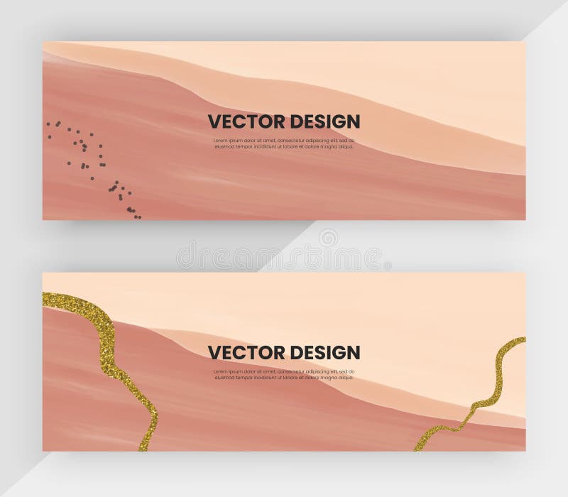 Boho Hand Drawing Horizontal Web Banners with Gold Glitter Texture ...