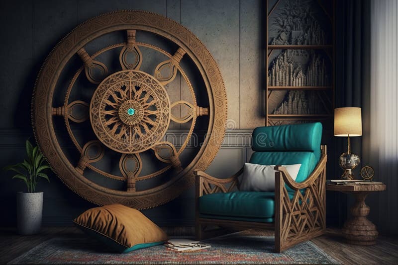 Boho Inspired Meditation Space With The Samsara Wheel Created With Generative Ai Technology