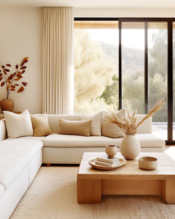 Boho Interior Design of Modern Living Room. AI Stock Illustration ...