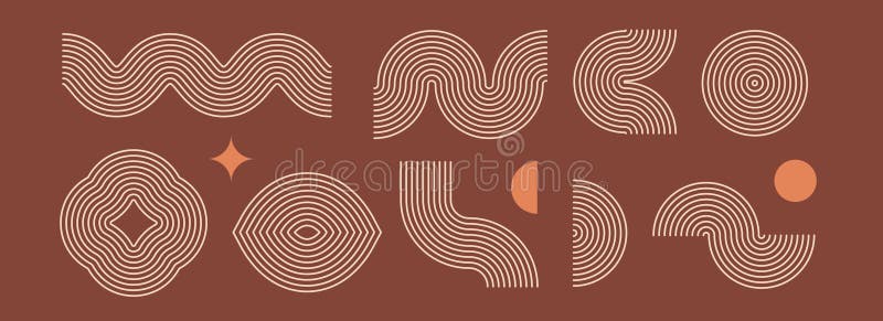 Boho Linear Element Collection. Brown Wave and Arch Forms Design. Mid ...