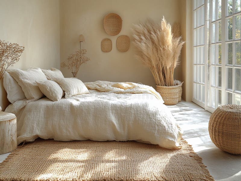 Boho Living Space Soft Natural Light and Warm Tones Create a Cozy ...