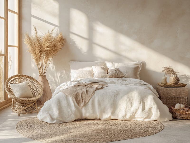 Boho Living Space Soft Natural Light and Warm Tones Create a Cozy ...