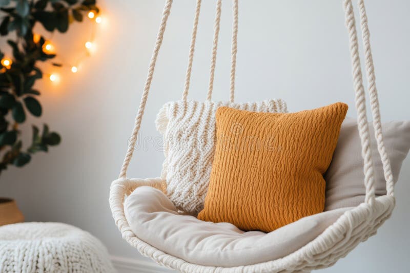 Boho Macrame Swing, Ceiling-hung Macrame Chair Swing in a Cozy Reading ...
