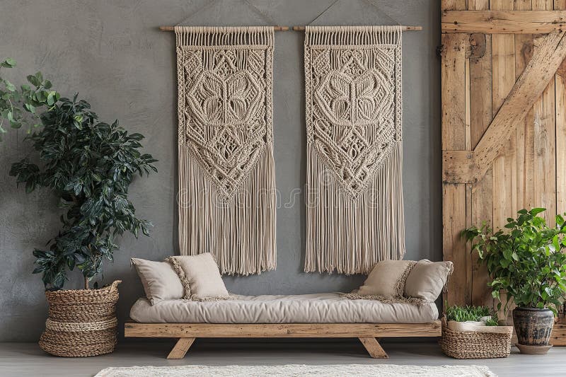 Boho Macrame Wall Hangings Enhance Indoor Decor in Cozy Living Space ...