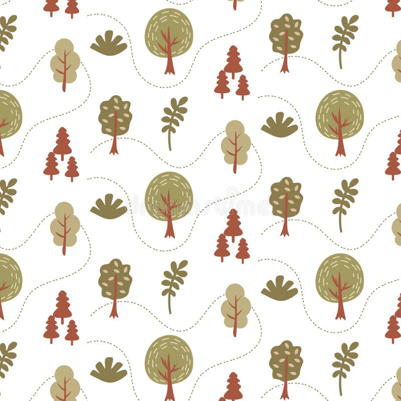 Boho Nature Element Tree Minimalist Shape with Earth Tone Seamless Pattern Stock Illustration ...