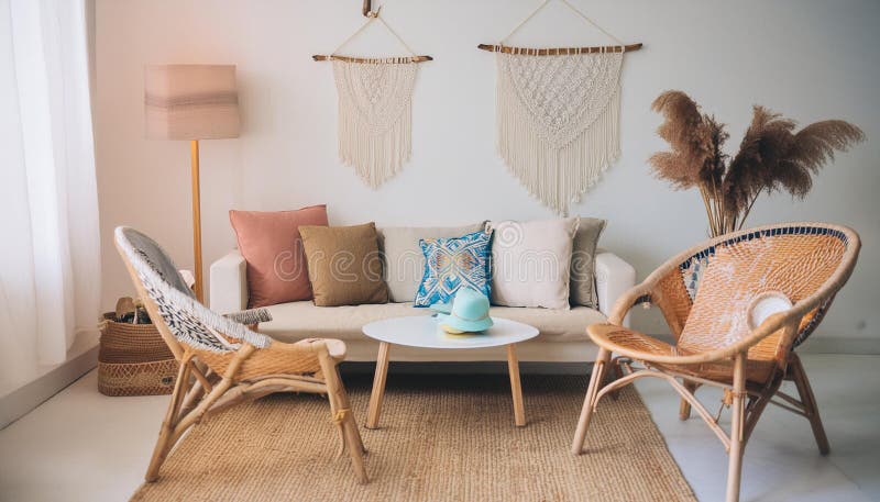 Boho Nomadic Interior Design of Modern Living Room, Home Stock ...