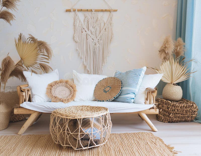 Boho Nomadic Interior Design of Modern Living Room, Home Stock ...