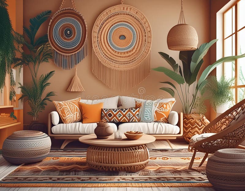 Boho Nomadic Interior Design of Modern Living Room, Home Stock ...