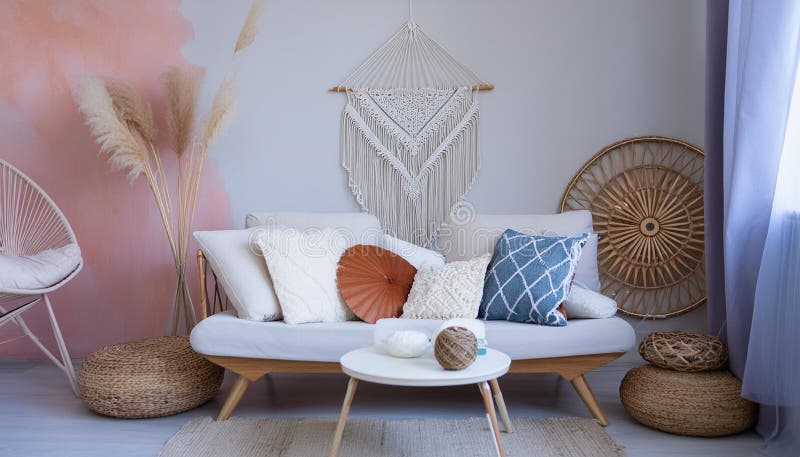 Boho Nomadic Interior Design of Modern Living Room, Home Stock ...