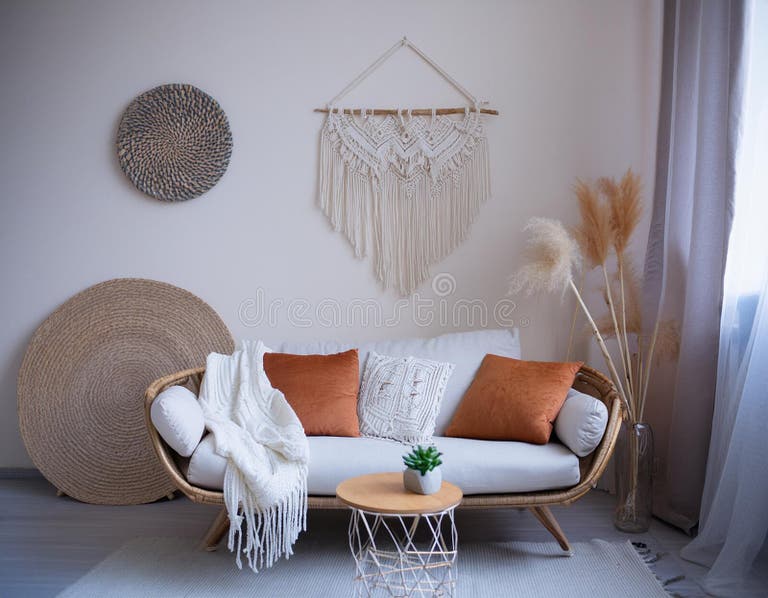 Boho Nomadic Interior Design of Modern Living Room, Home Stock ...