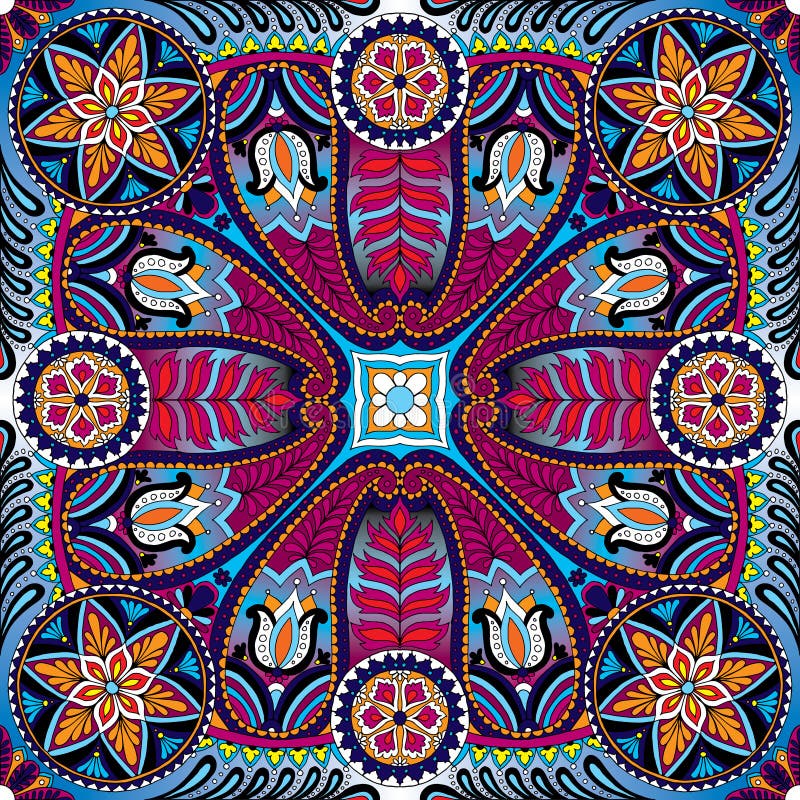 Boho Paisley Vector Square Kerchief Pattern Stock Vector - Illustration ...