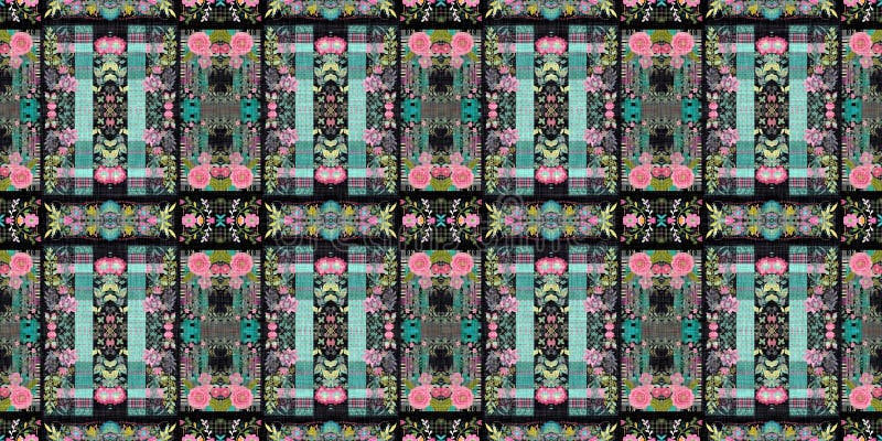 Boho Patchwork Flower Banner with a Gypsy Retro Style. Repeatable ...