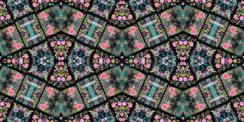 Boho Patchwork Flower Banner with a Gypsy Retro Style. Repeatable ...