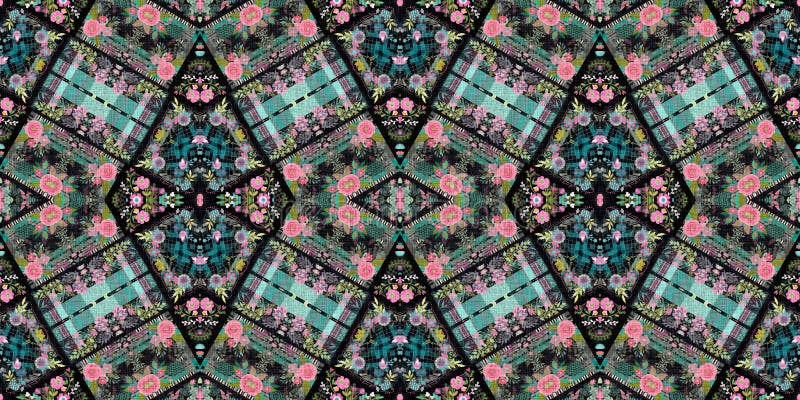 Boho Patchwork Flower Banner with a Gypsy Retro Style. Repeatable ...