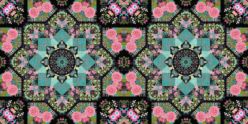 Boho Patchwork Flower Banner with a Gypsy Retro Style. Repeatable ...