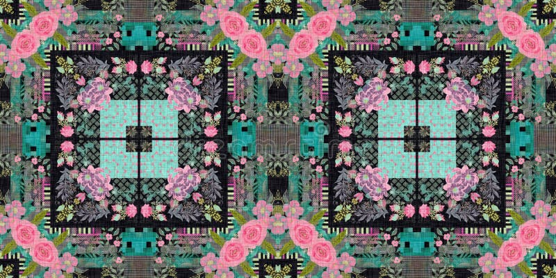 Boho Patchwork Flower Banner with a Gypsy Retro Style. Repeatable ...