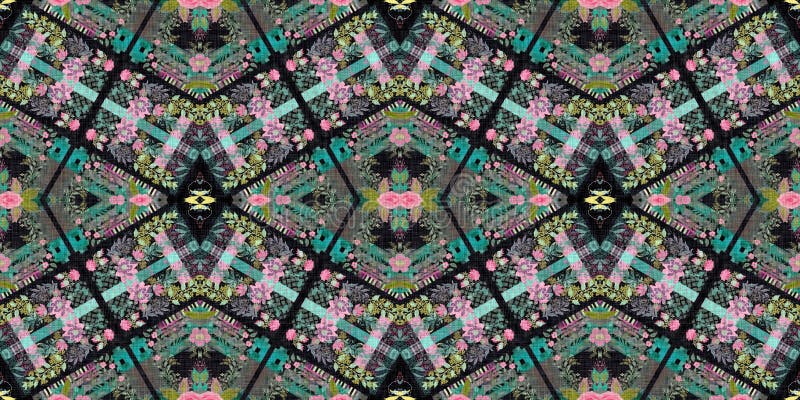 Boho Patchwork Flower Banner with a Gypsy Retro Style. Repeatable ...