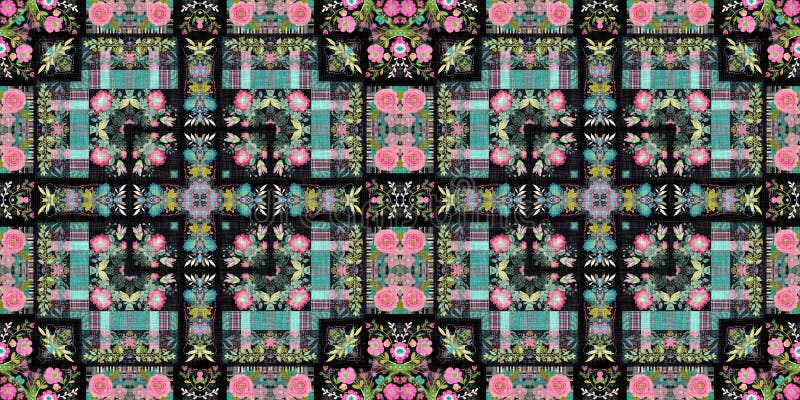 Boho Patchwork Flower Banner with a Gypsy Retro Style. Repeatable ...