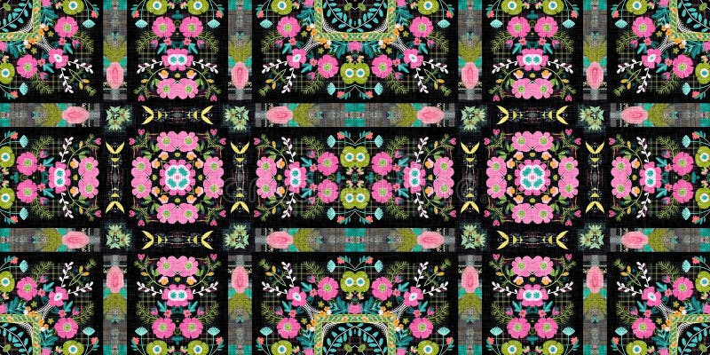 Boho Patchwork Flower Banner with a Gypsy Retro Style. Repeatable ...