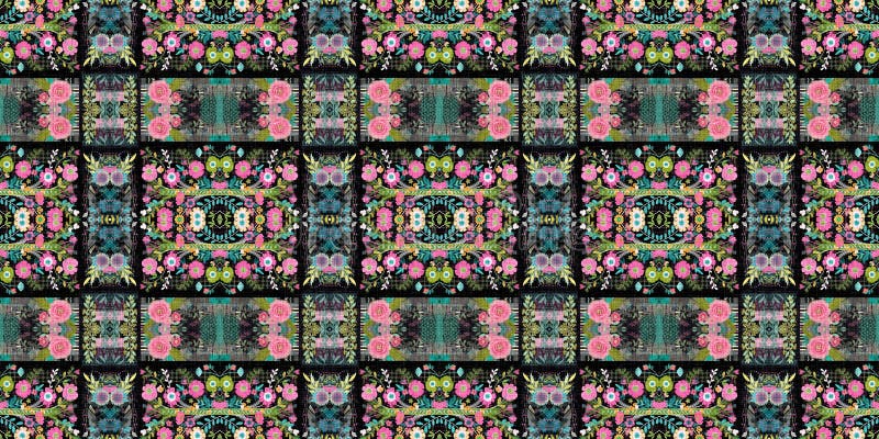 Boho Patchwork Flower Banner with a Gypsy Retro Style. Repeatable ...