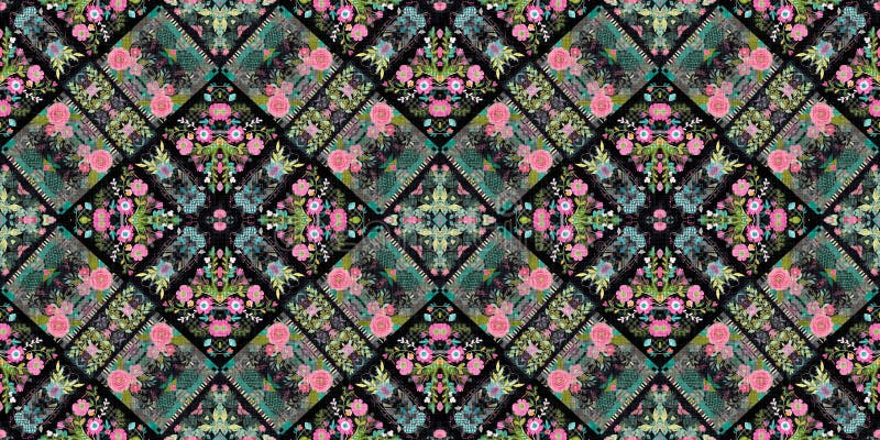 Boho Patchwork Flower Banner with a Gypsy Retro Style. Repeatable ...