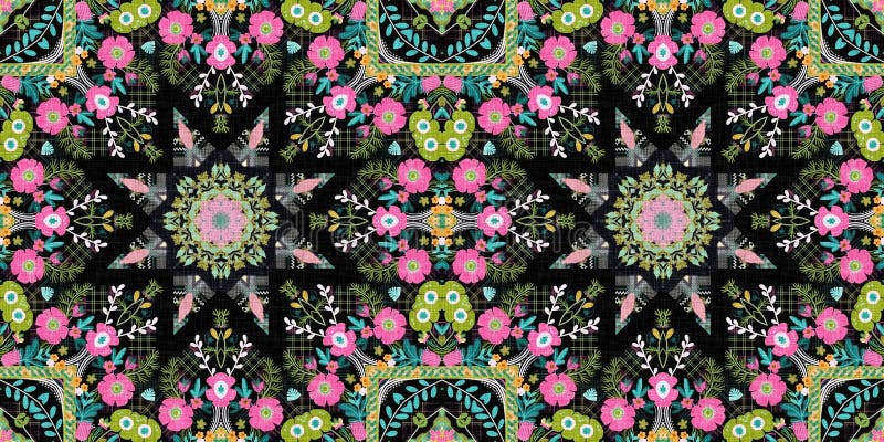 Boho Patchwork Flower Banner with a Gypsy Retro Style. Repeatable ...