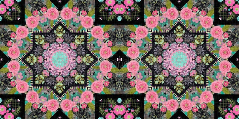 Boho Patchwork Flower Banner with a Gypsy Retro Style. Repeatable ...