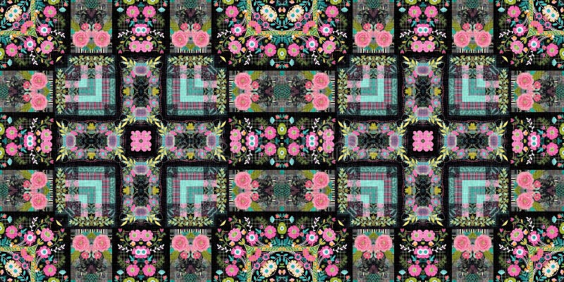 Boho Patchwork Flower Banner with a Gypsy Retro Style. Repeatable ...