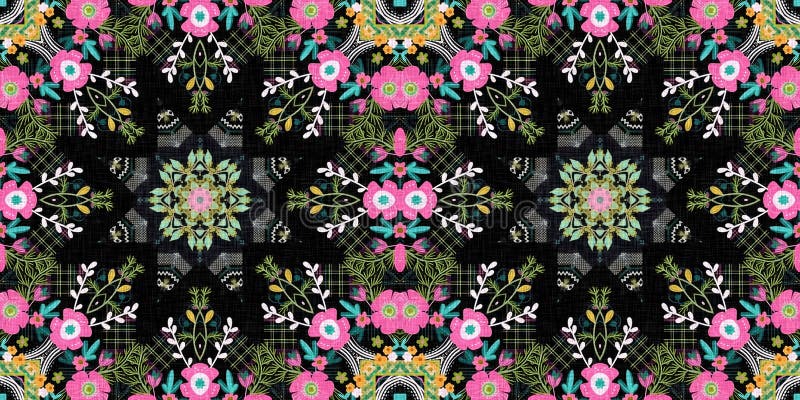 Boho Patchwork Flower Banner with a Gypsy Retro Style. Repeatable ...