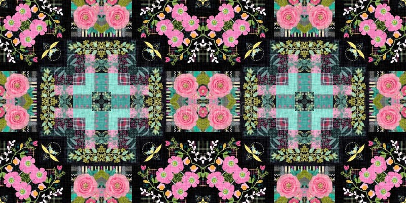 Boho Patchwork Flower Banner with a Gypsy Retro Style. Repeatable ...