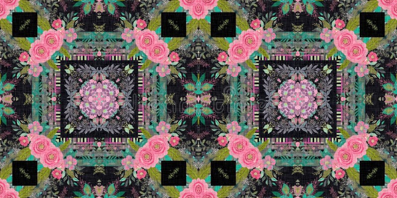 Boho Patchwork Flower Banner with a Gypsy Retro Style. Repeatable ...