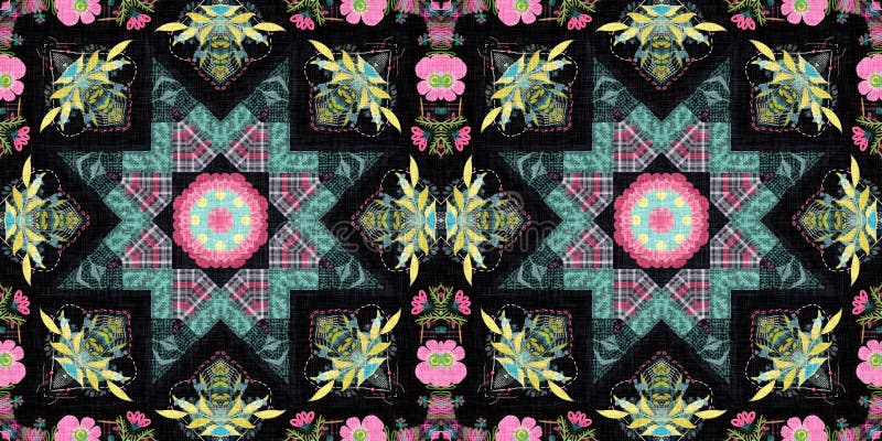 Boho Patchwork Flower Banner with a Gypsy Retro Style. Repeatable ...